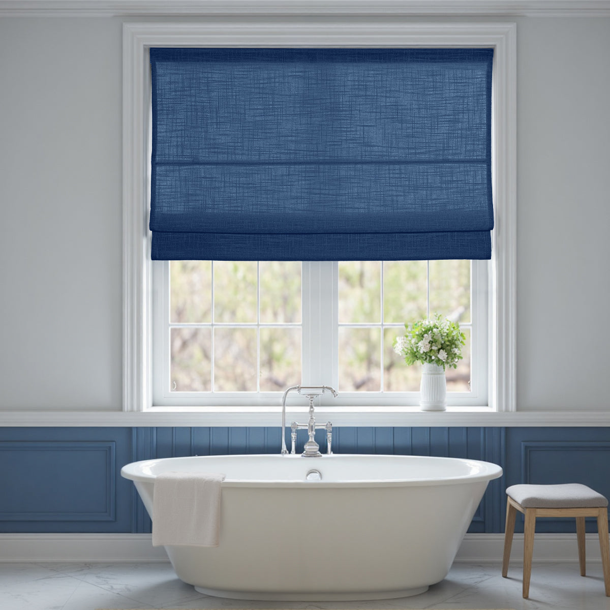 Lille Linen Roman Shades Custom Cordless Blackout Shades Navy Blue | M ...